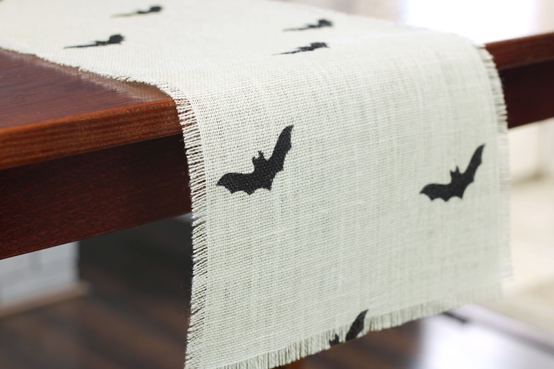 Halloween Burlap Table Runner Halloween Black Bats Runner - Etsy