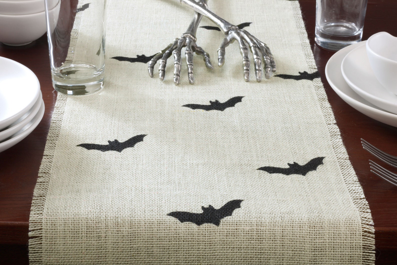 Halloween Burlap Table Runner Halloween Black Bats Runner - Etsy