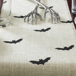 Halloween Burlap Table Runner, Halloween Black Bats Runner, Halloween ...