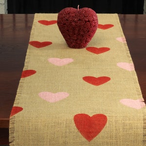 Valentine's Burlap Table Runner, Valentine's Day Red and Pink Heart ...