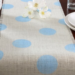 Baby Shower Burlap Table Runner, Baby Shower Light Blue Polka Dot ...