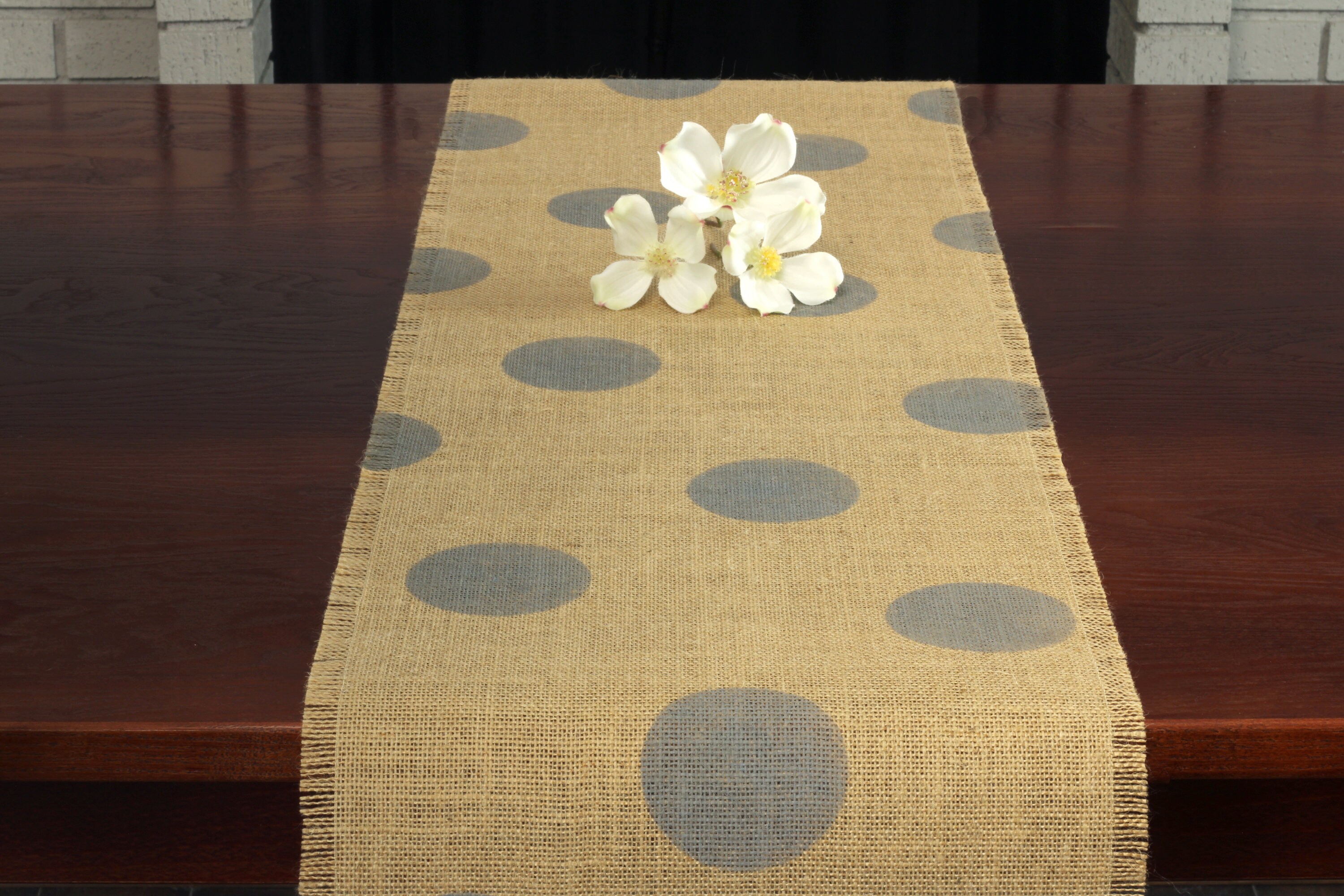 Burlap Table Runner Gray Polka Dot Table Runner Table - Etsy