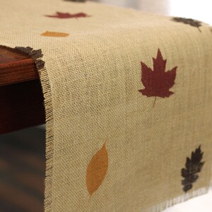 Fall Burlap Table Runner, Brown, Golden Brown and Barn Red Leaves ...