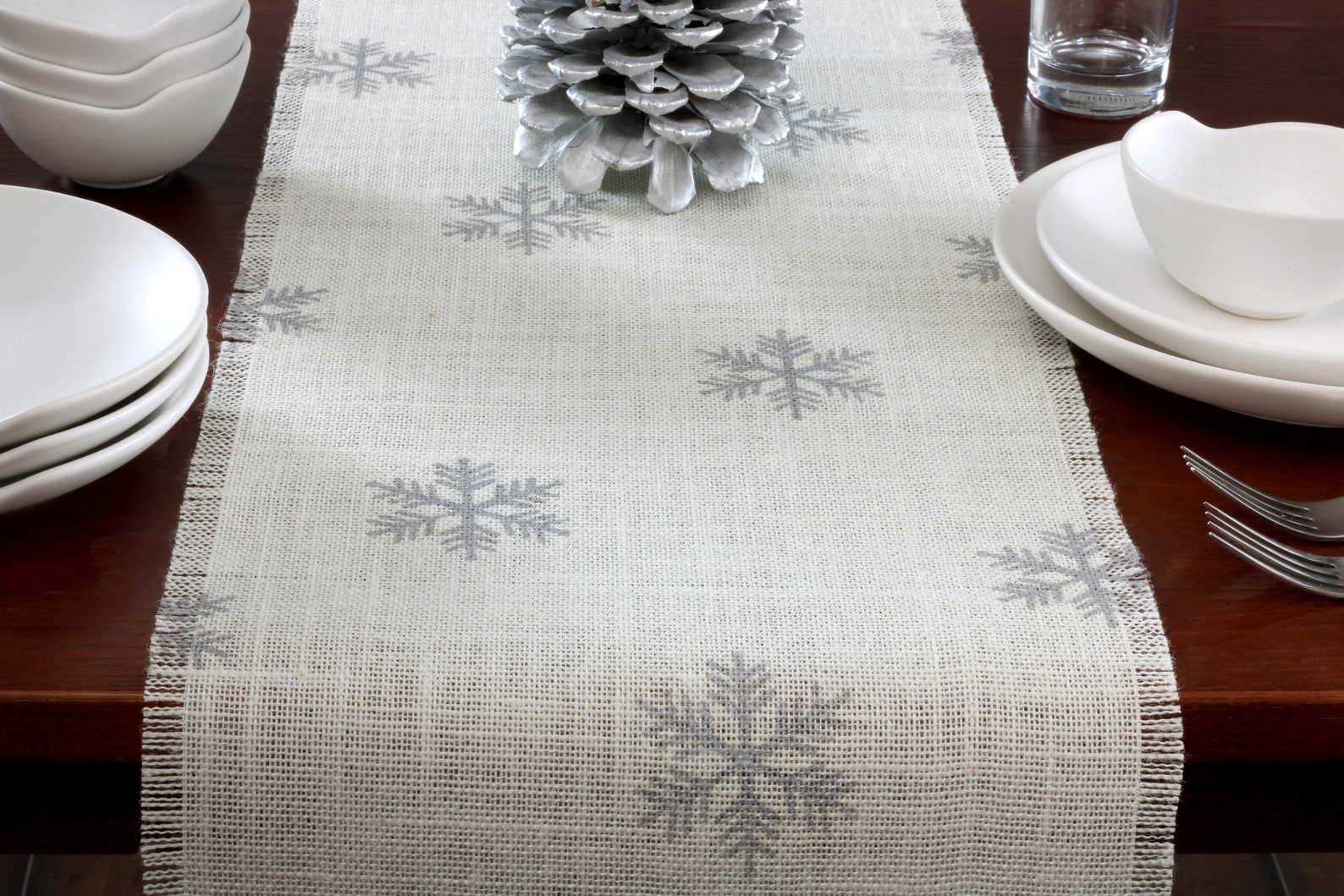 Winter Burlap Table Runner Winter Silver Snowflake Runner - Etsy