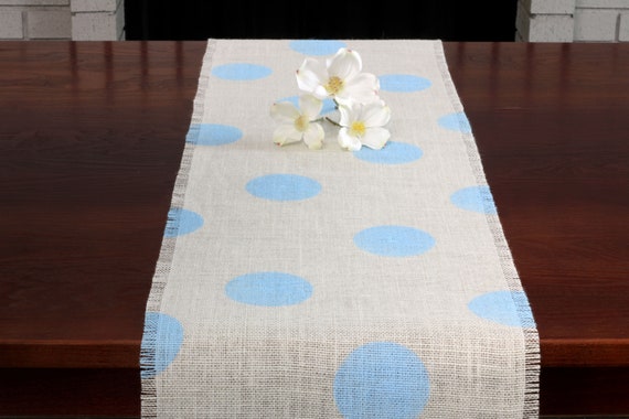 Baby Shower Burlap Table Runner Baby Shower Light Blue Polka | Etsy