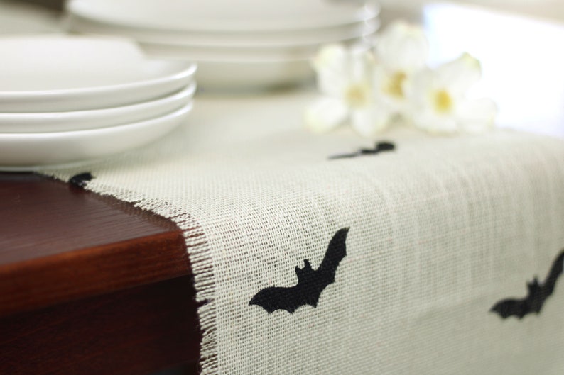 Halloween Burlap Table Runner Halloween Black Bats Runner - Etsy