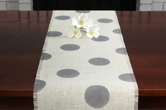 Burlap Table Runner Gray Polka Dot Table Runner Table - Etsy