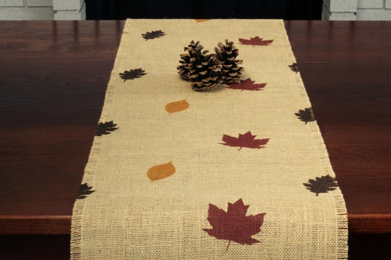 Fall Burlap Table Runner Brown Golden Brown and Barn Red - Etsy