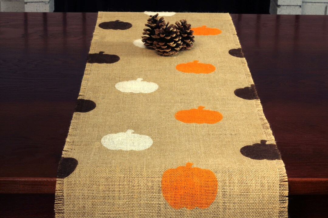 Fall Burlap Table Runner, Orange, Brown and Cream Pumpkin Runner, Fall ...