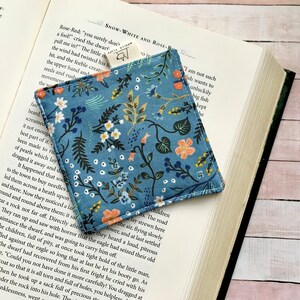 Rifle Paper Co. Bookmark, Fabric Bookmark, Teal Blue Floral Corner ...