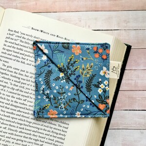 Rifle Paper Co. Bookmark, Fabric Bookmark, Teal Blue Floral Corner ...