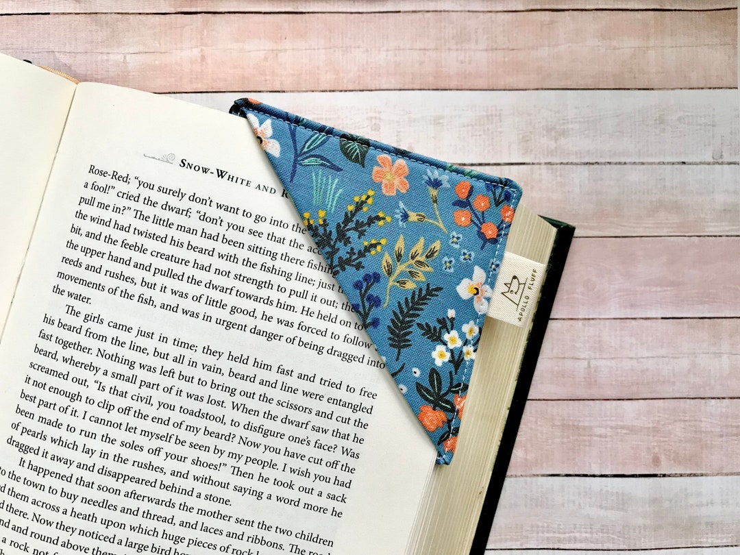 Rifle Paper Co. Bookmark, Fabric Bookmark, Teal Blue Floral Corner ...