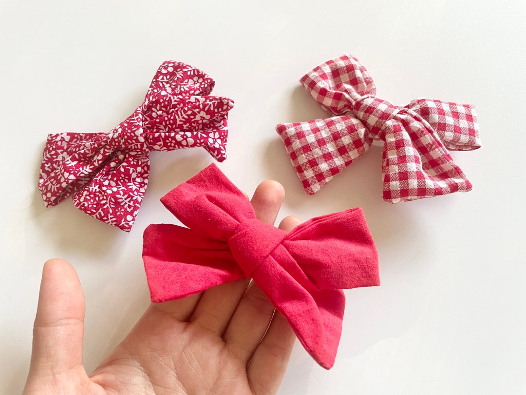 Set of 3 Red Bow Hair Clip, Alligator Clip, Plaid Floral Solid Hair ...