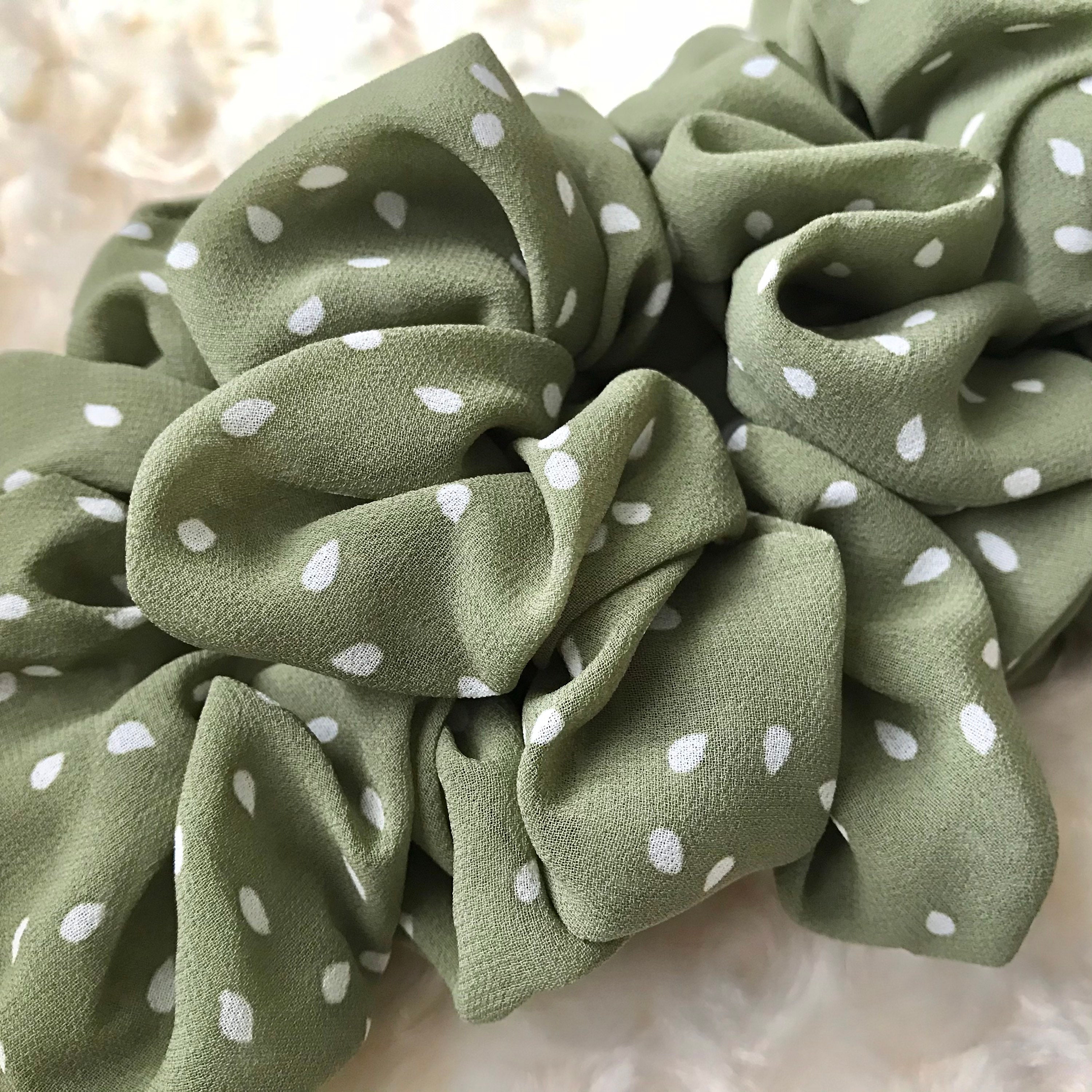 Olive Green Scrunchies Green Polka Dot Scrunchy Handmade - Etsy Canada