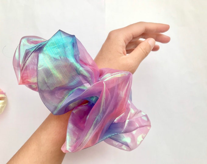 Holographic Iridescent Scrunchie Sparkly Hair Band Space - Etsy