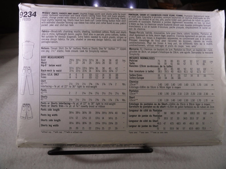 Simplicity Pattern 9234 Ladies Pants, Shorts and Blouse, Sizes 4 - 10 ...