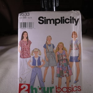 Simplicity Pattern 9533 Girl's Pants, Shorts, Vest, Blouse, Dress Sizes ...