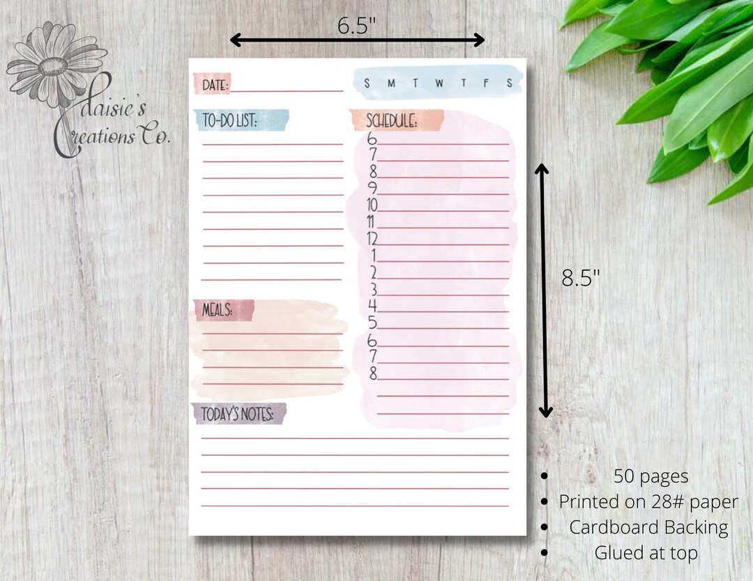 Daily Planner Notepad Stationary Day Planner Hourly Planner Goals ...
