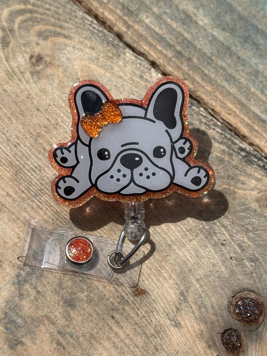 French Bulldog Badge Reel: Glitter Resin Retractable ID Holder - Etsy