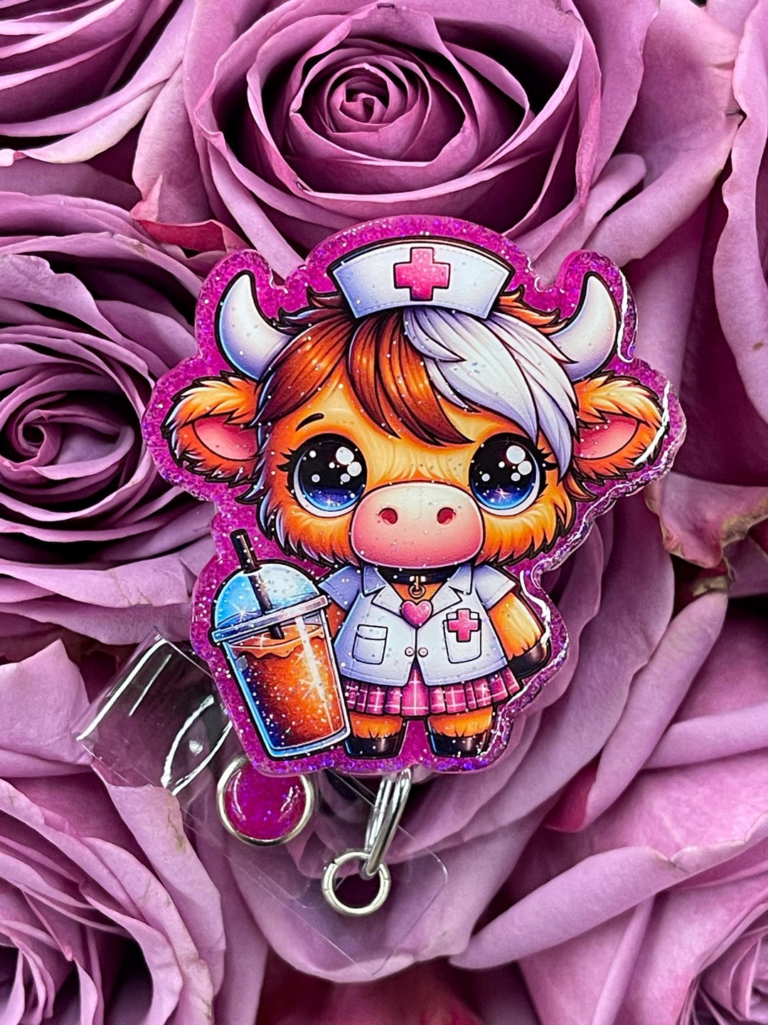 Highland Cow Badge Reel, Cute Retractable Badge Reel, Nurse Badge Reel ...