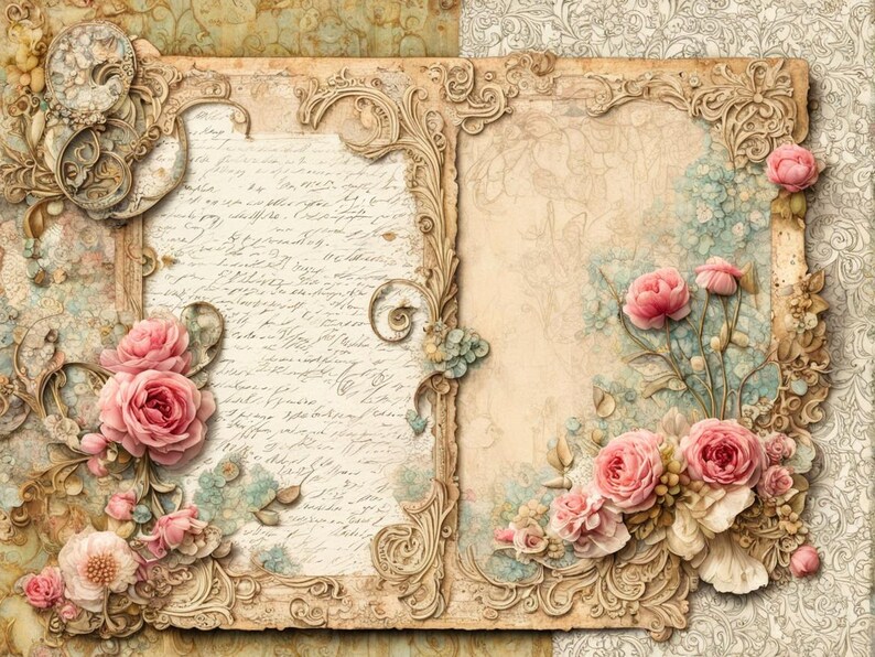 Floral Vintage Junk Journal Page Set - Scrapbook Ephemera for ...