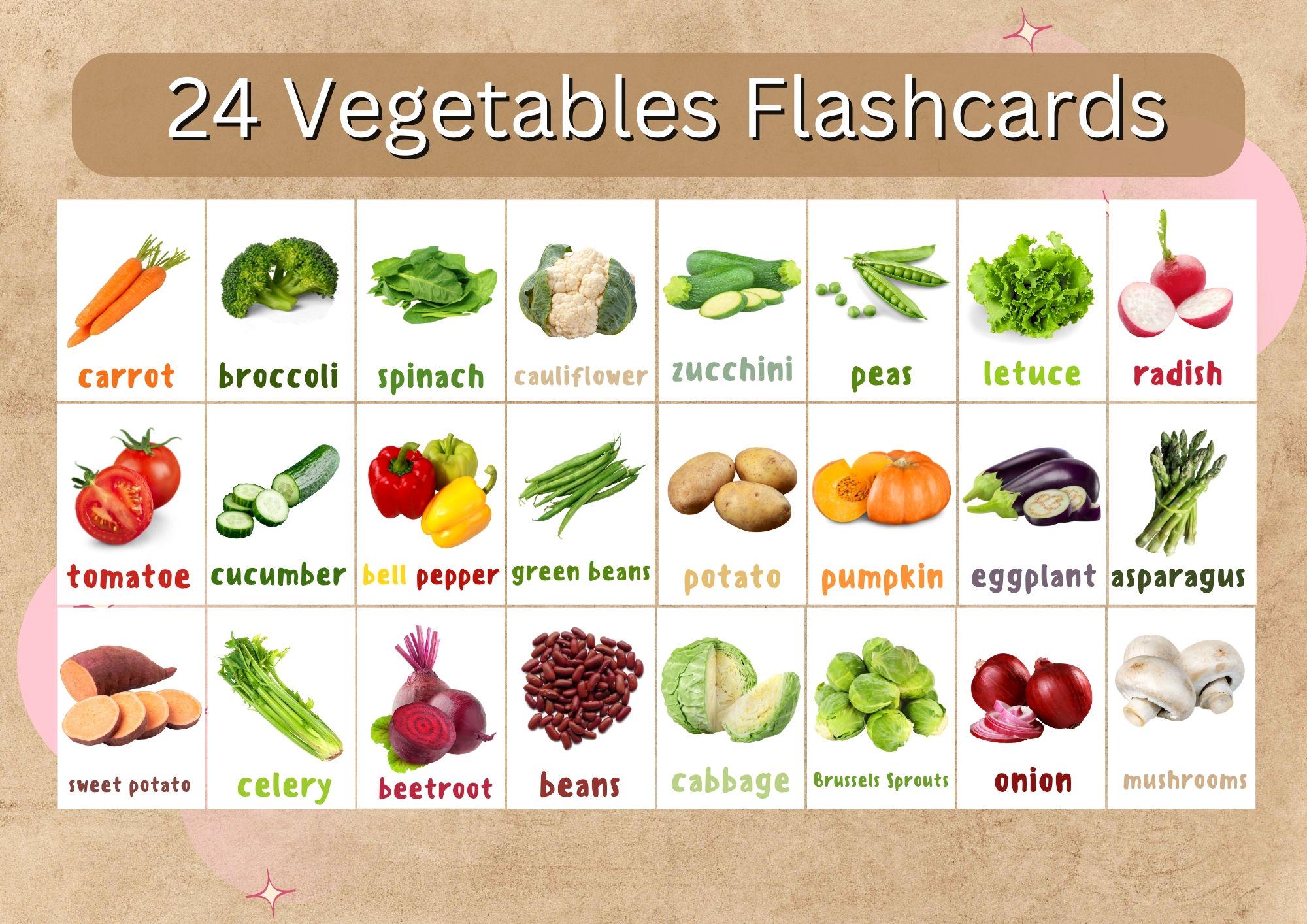 VEGETABLES (real Pictures) 24 Montessori Cards • Flash Cards ...