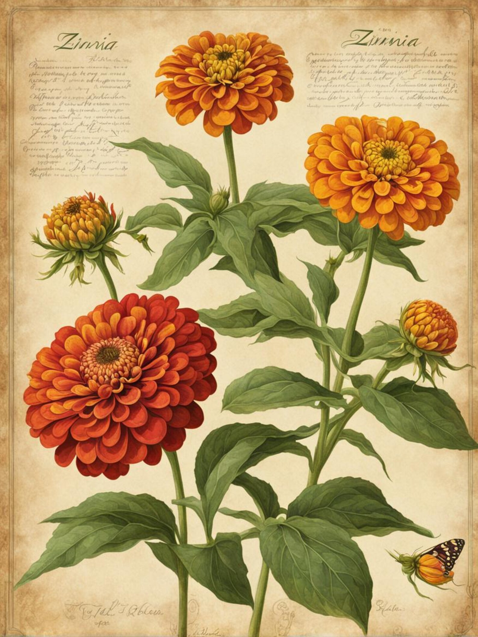Botanicals Zinnia Flowers, Digital Downloads for Cards, Puzzles ...