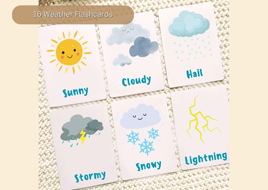 Weather Cards - Digital Download, Printable Weather Flash Cards for ...