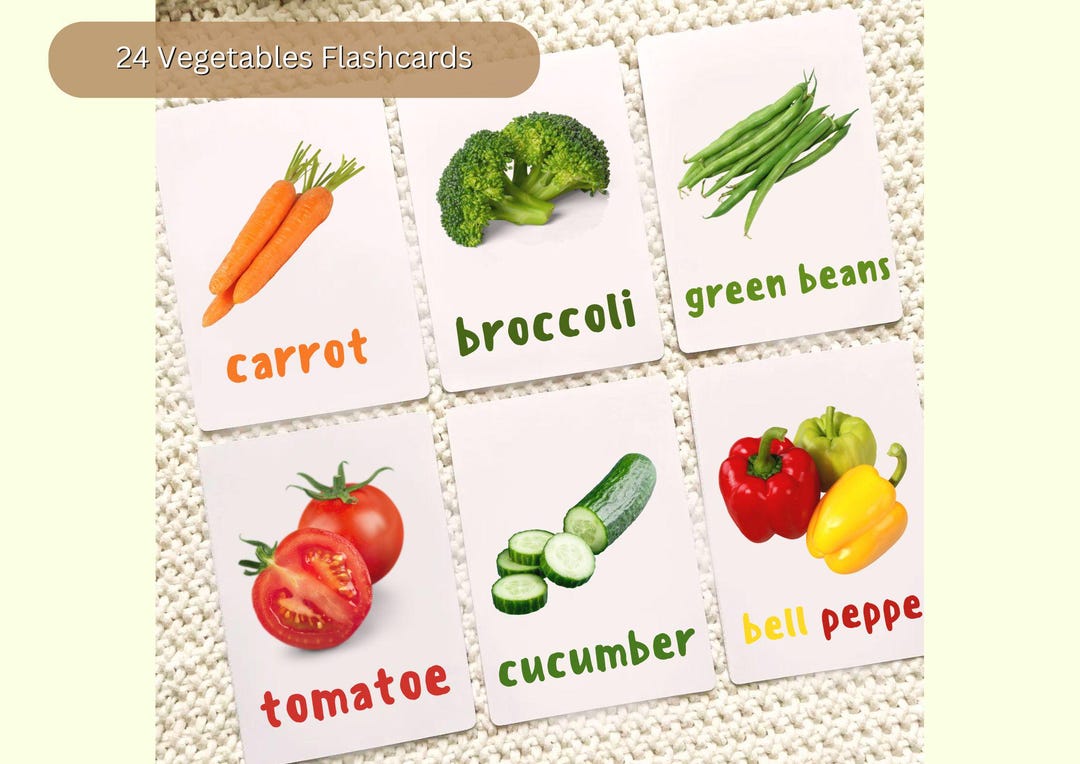 VEGETABLES (real Pictures) 24 Montessori Cards • Flash Cards ...