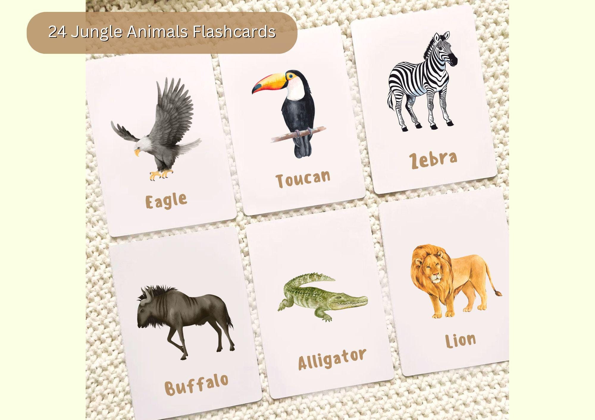 JUNGLE ANIMALS, 24 Montessori Cards, Flash Cards Nomenclature ...
