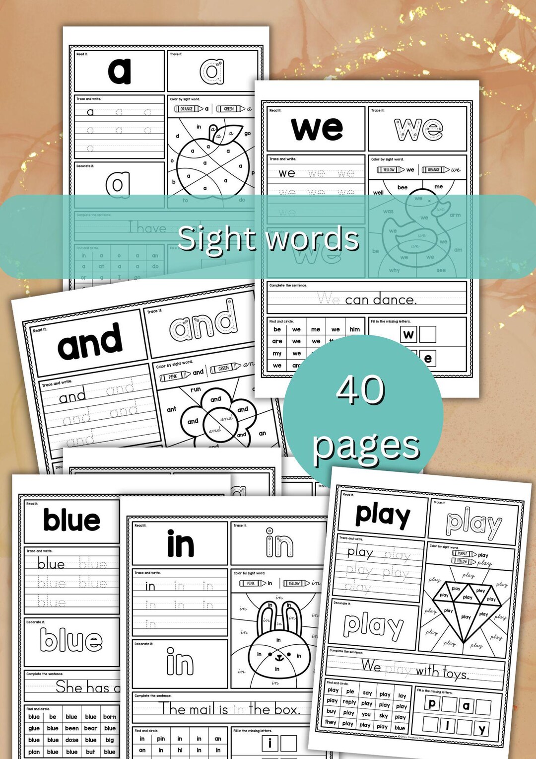 Sight Words Worksheets Printable Tracing Coloring Homeschool Teacher ...