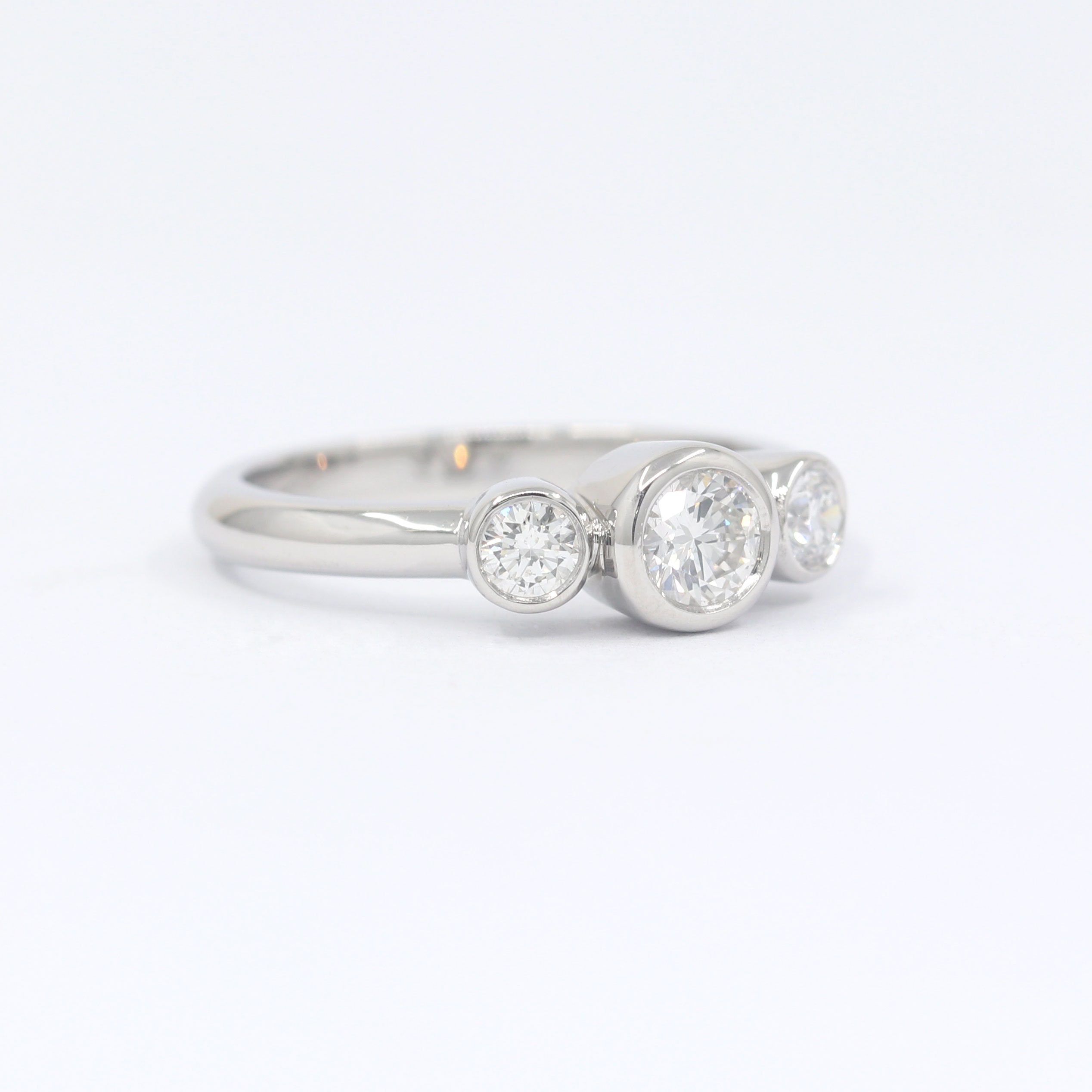 14K 3 Diamonds Bezel Bridal Ring / Diamond Bezel Ring / Simple - Etsy