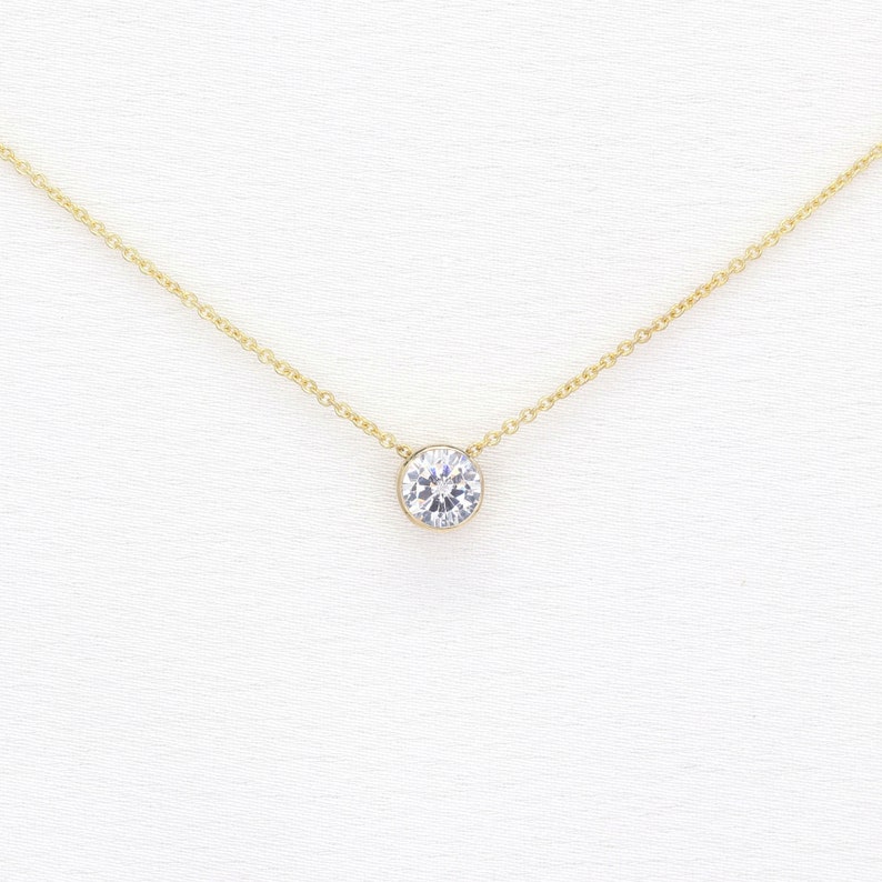 0.5ct Lab Grown Diamond Necklace: 14k Solid Gold Bezel Solitaire ...