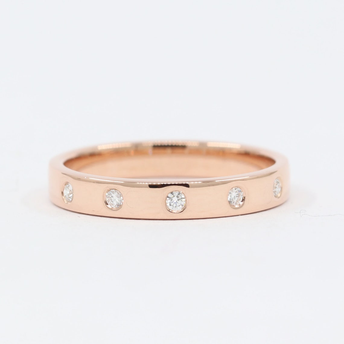 14K Diamond Bezel Wedding Band / Diamond Ring / Bezel Band / - Etsy