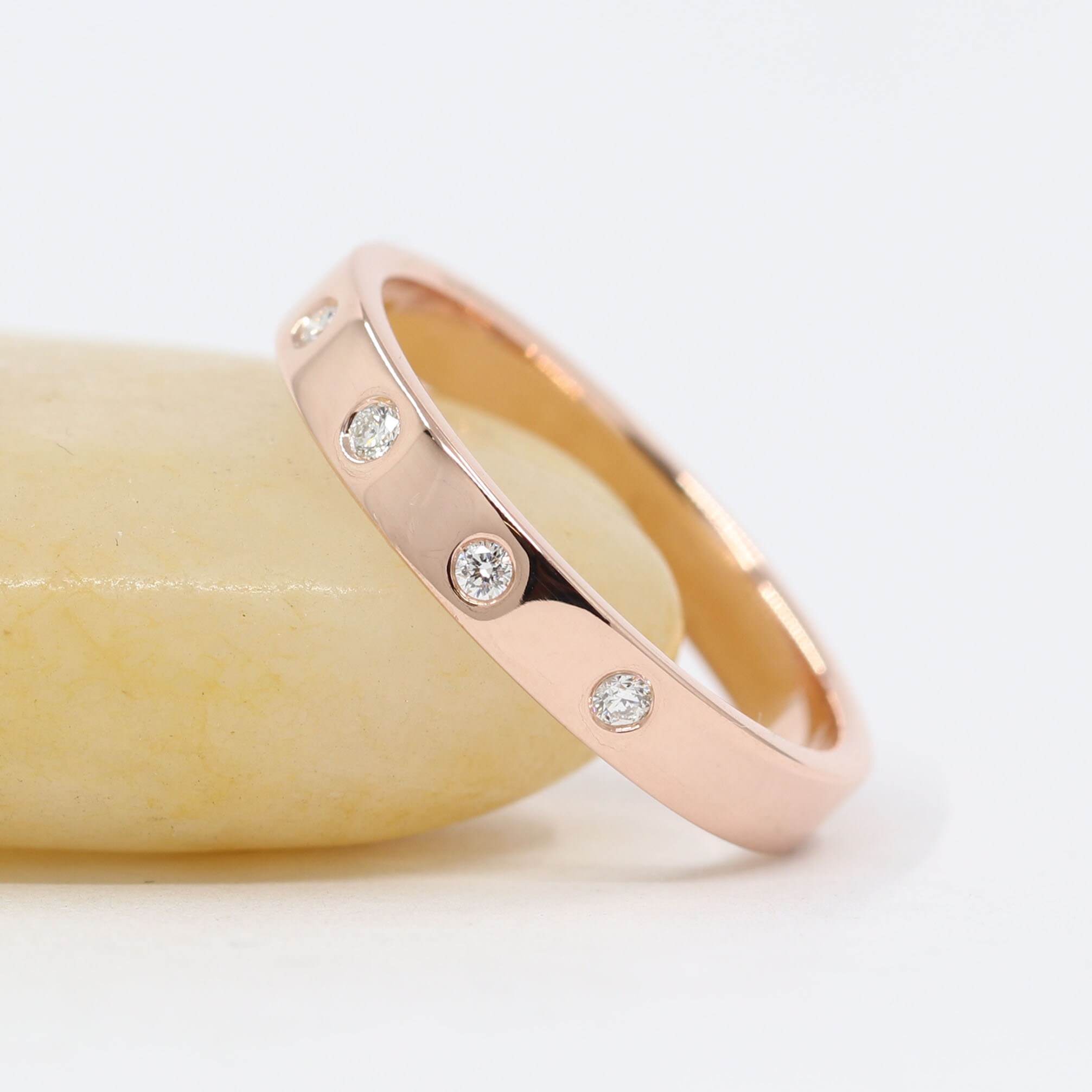 14K Diamond Bezel Wedding Band / Diamond Ring / Bezel Band / - Etsy