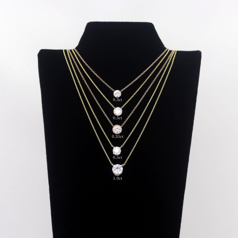 0.5ct Lab Grown Diamond Necklace: 14k Solid Gold Bezel Solitaire ...