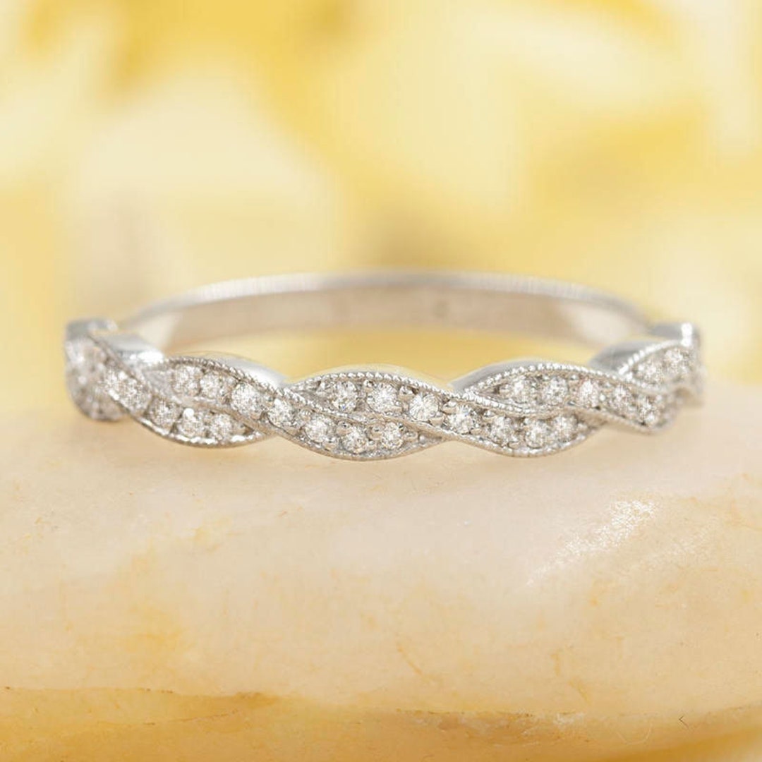 14K Diamond Twisted Band / Diamond Band / Twisted Wedding Band - Etsy