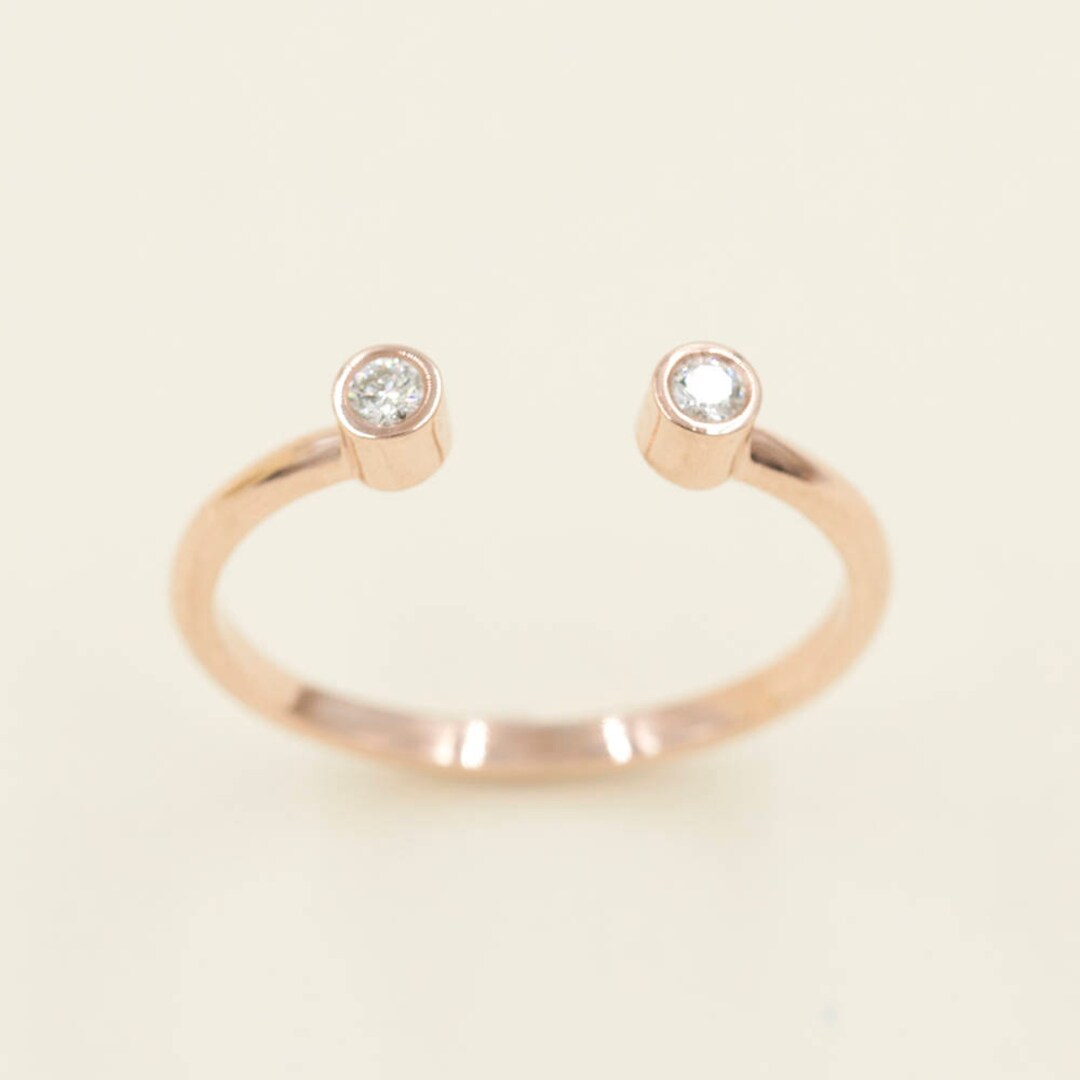 14K 2 Diamond Bezel Open Band / Diamond Bezel Band / Matchable Band ...