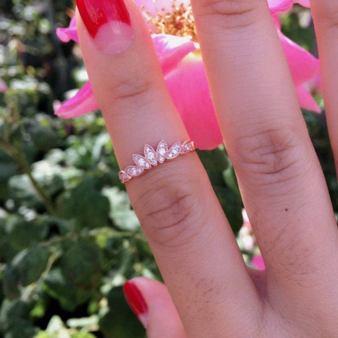 14K Diamond Crown Wedding Band / Diamond Rinig / Crown Band / Diamond ...