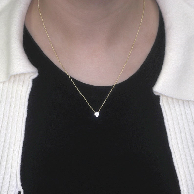 0.5ct Lab Grown Diamond Necklace: 14k Solid Gold Bezel Solitaire ...