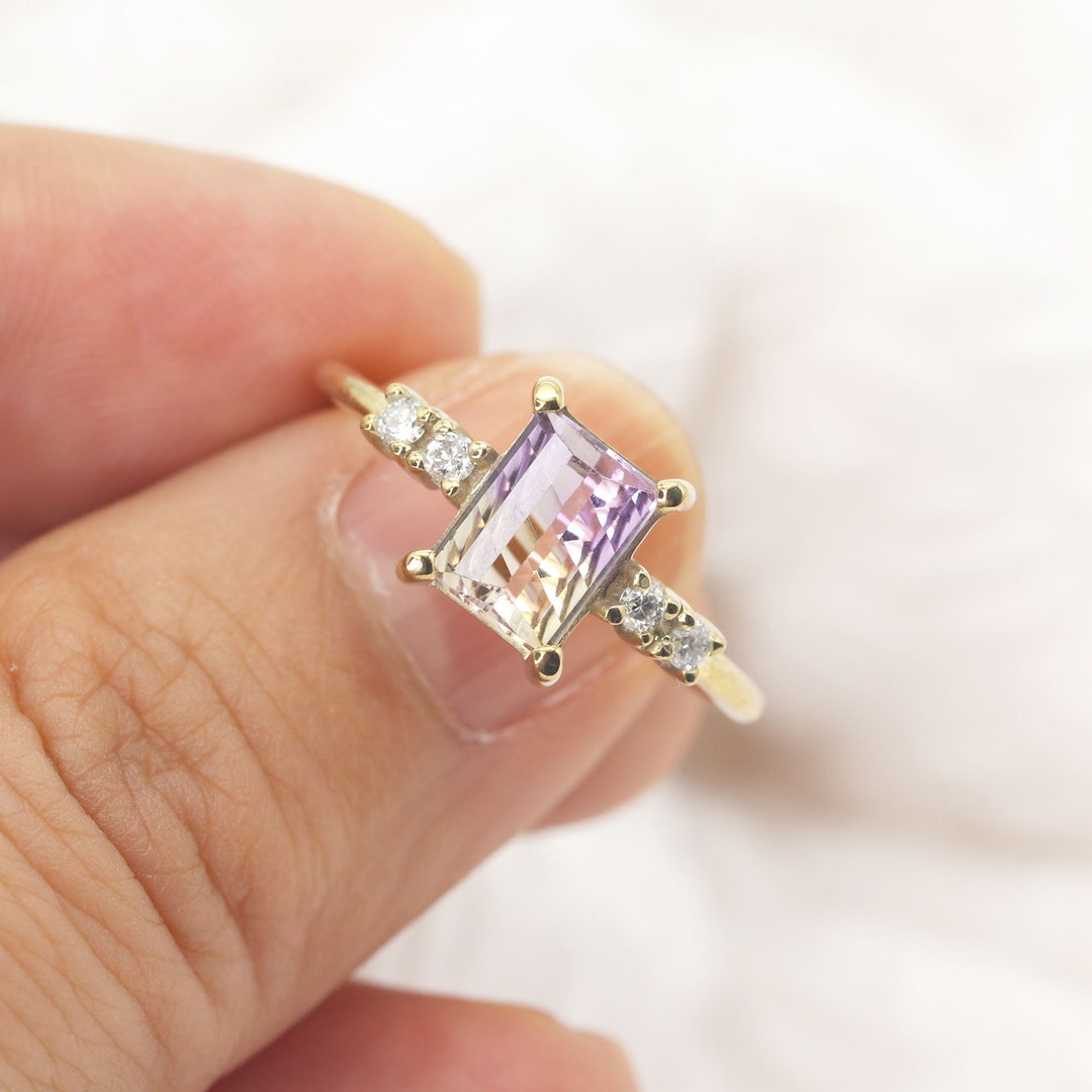 14K Natural Ametrine Diamond Ring / February Birthstone Ring ...