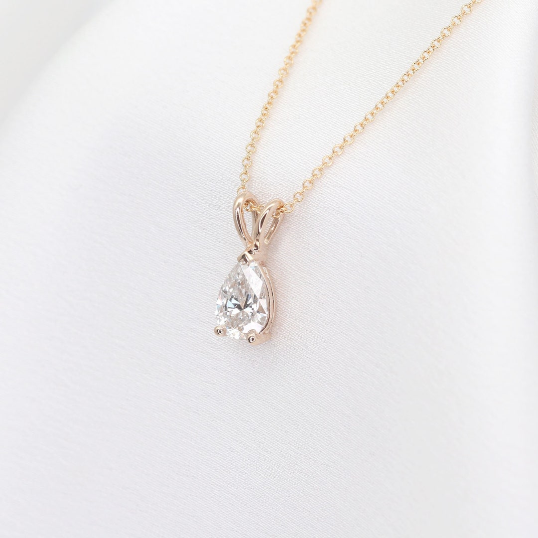 1.0ct Solitaire Lab Diamond Necklace / 14k Gold Lab Grown Diamond ...