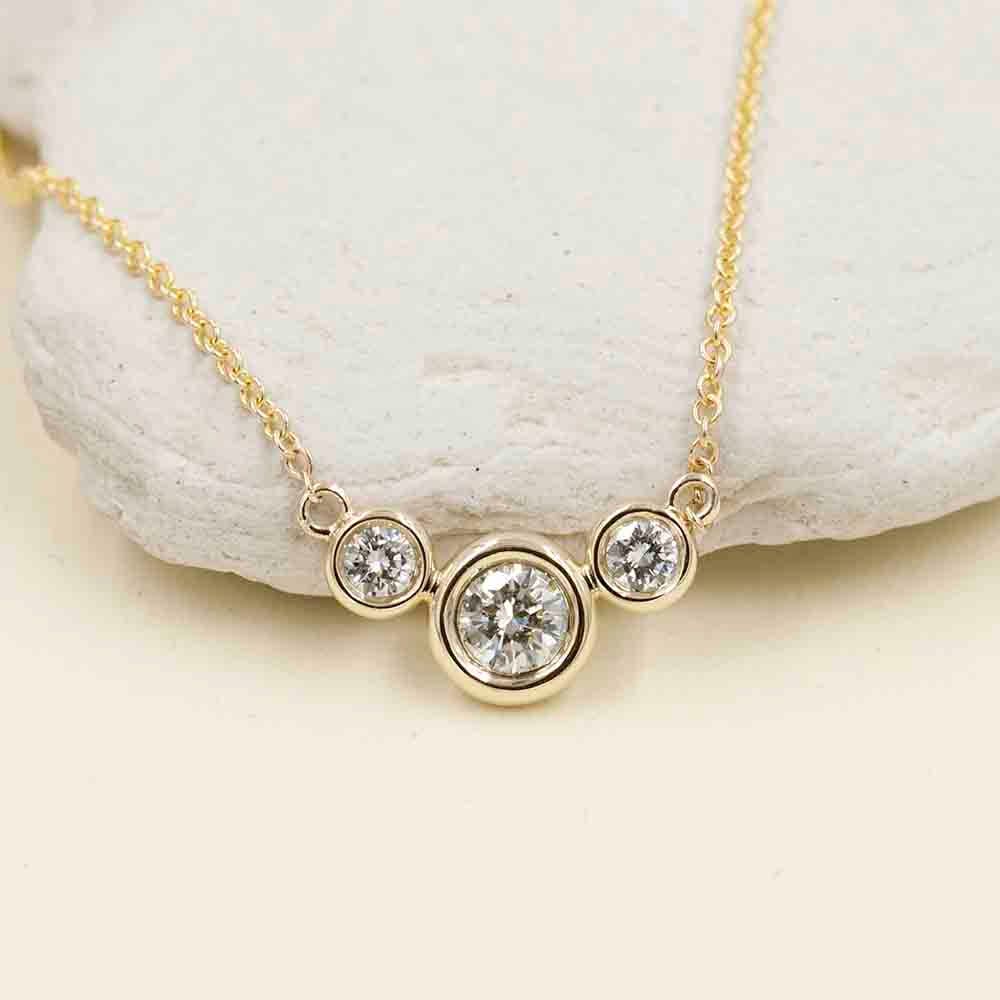 14K 3 Diamond Bezel Simple Necklace / Diamond Necklace / - Etsy