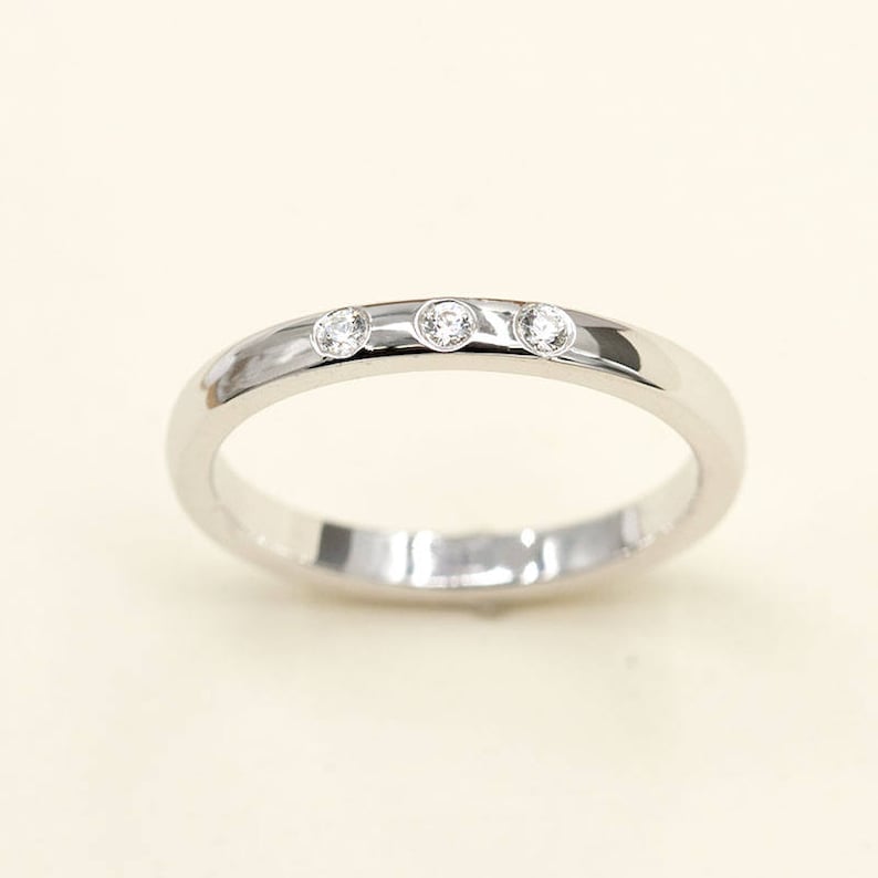 14K 3 Diamond Plain Wedding Band / Diamond Band / Plain Band / - Etsy