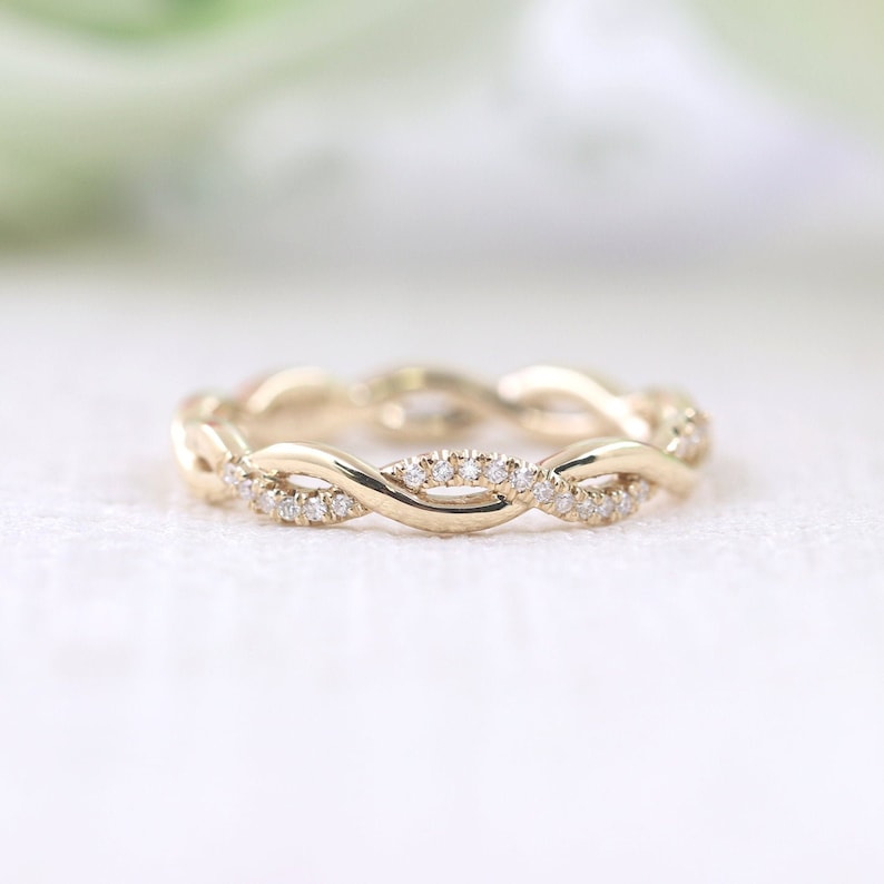 14K Diamond Twisted Wedding Band / Diamond Ring / Twisted Band - Etsy