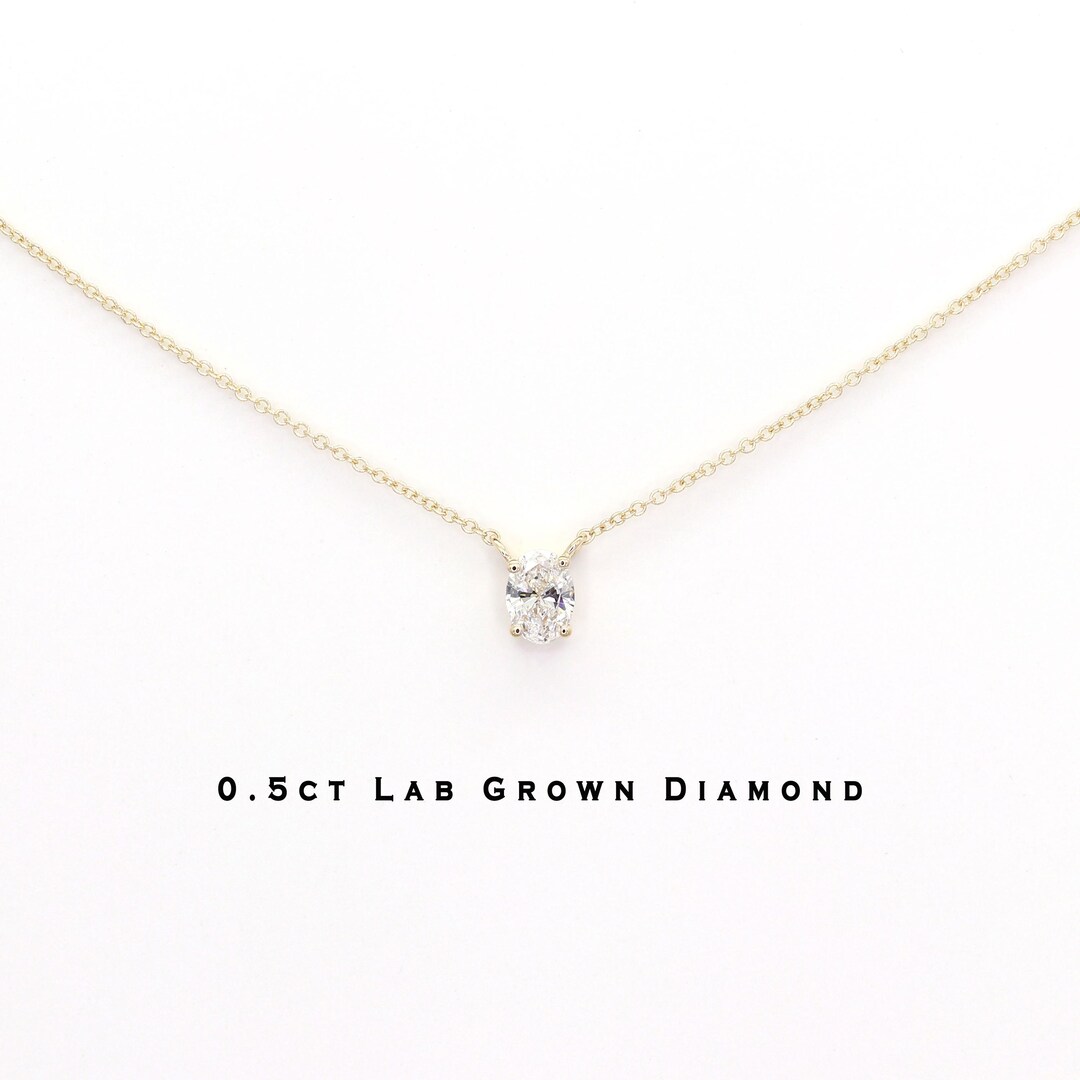 0.5ct Lab Grown Diamond Necklace: 14k Gold Oval Shape Solitaire Dainty ...