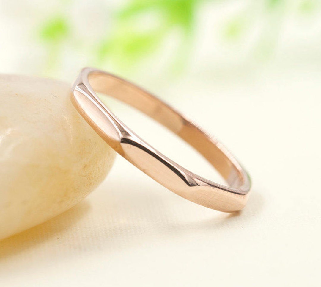 14K Solid Gold Octagon Ring / Bolt Shape Ring / Wedding Band / Simple ...