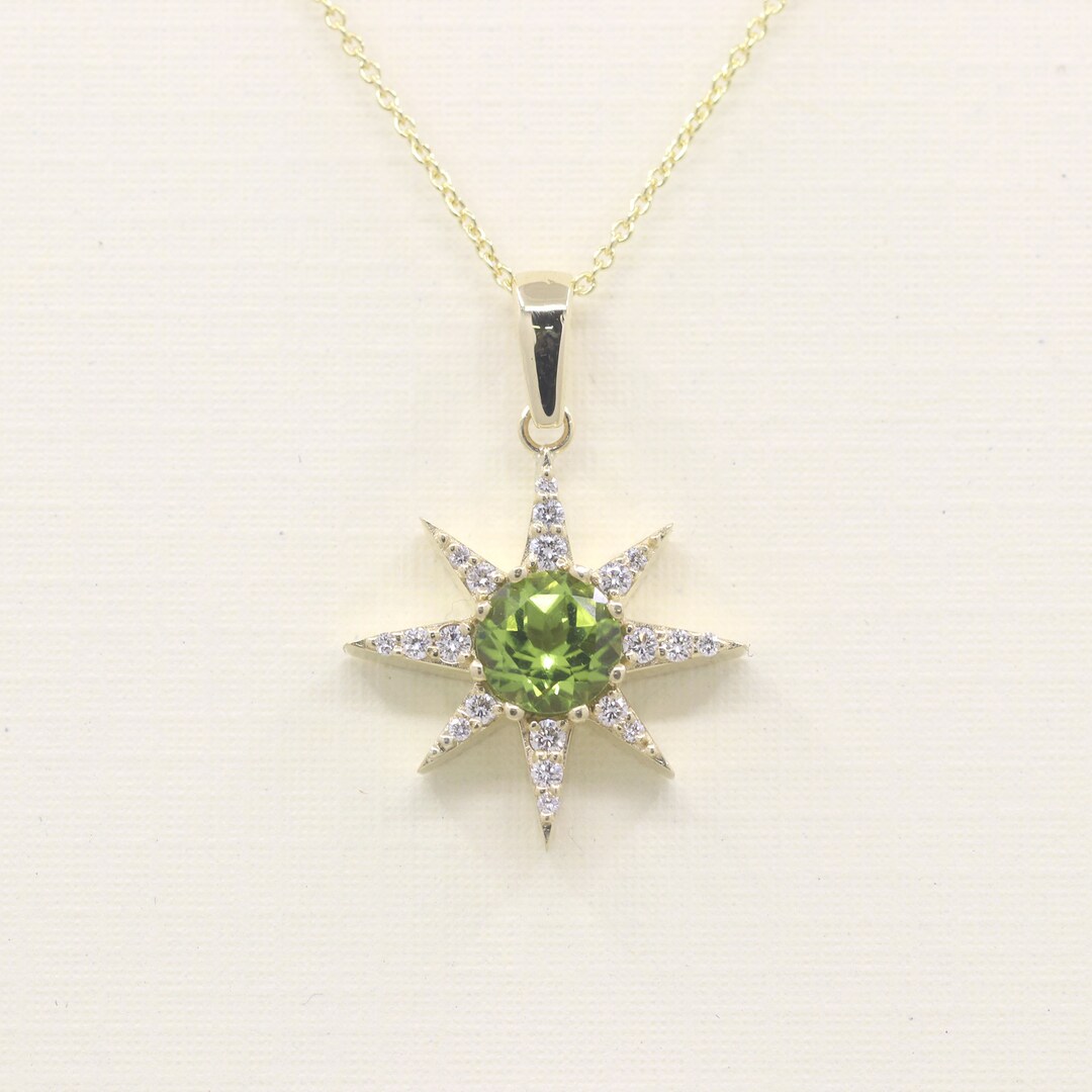 14K Gold Peridot Star Necklace: Diamond August Birthstone Pendant - Etsy
