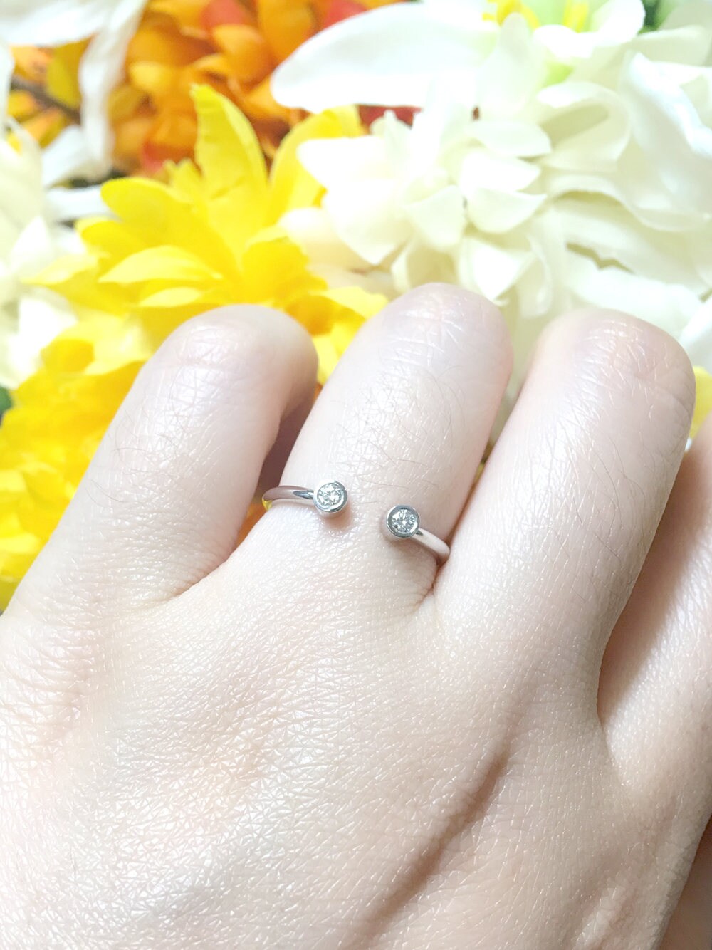 14K 2 Diamond Bezel Open Band / Diamond Bezel Band / Matchable - Etsy