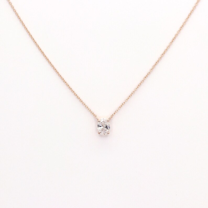 0.5ct Lab Grown Diamond Necklace: 14k Gold Oval Shape Solitaire Dainty ...